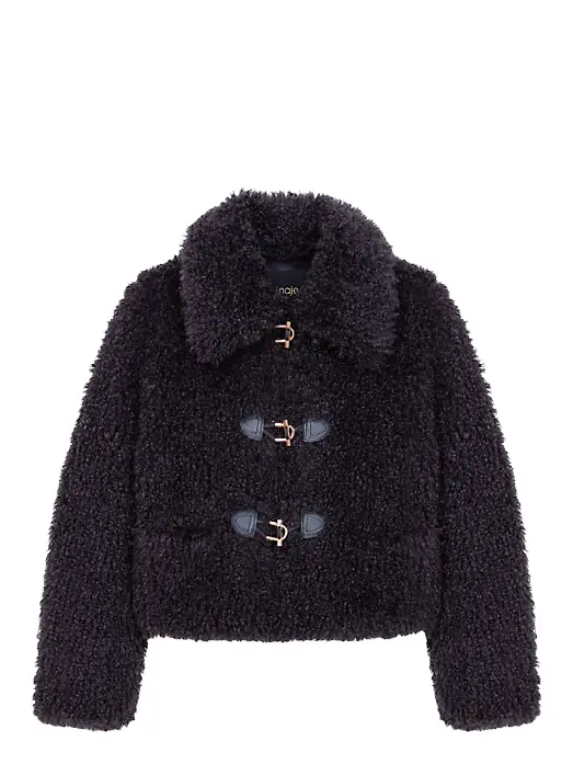 Maje Collar Long-sleeve Faux-shearling Jacket - Noir / Gris