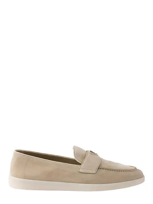 Prada Triangle-plaque Suede Loafers - Neutral