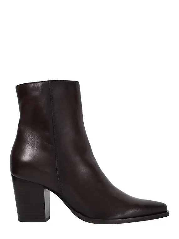 DUNE Paxten Western Heeled Leather Ankle Boots - Chocolate Leather