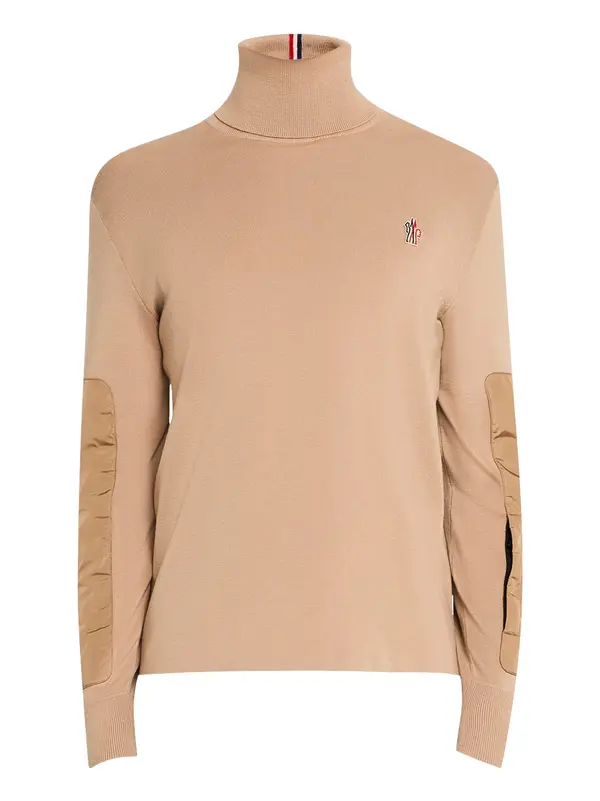 Moncler Knit Turtleneck With Sleeve Patches - Khaki