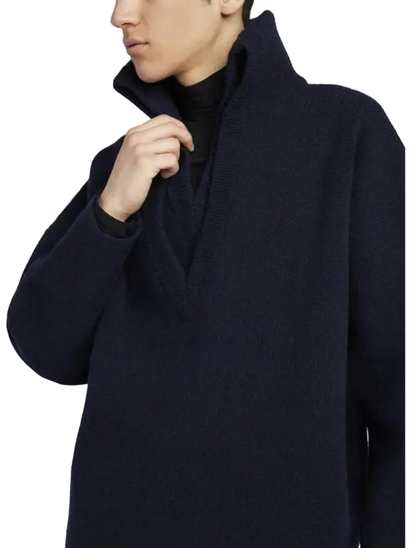 Bottega Veneta Compact Wool Double V-neck Sweater - Cobalt/ash