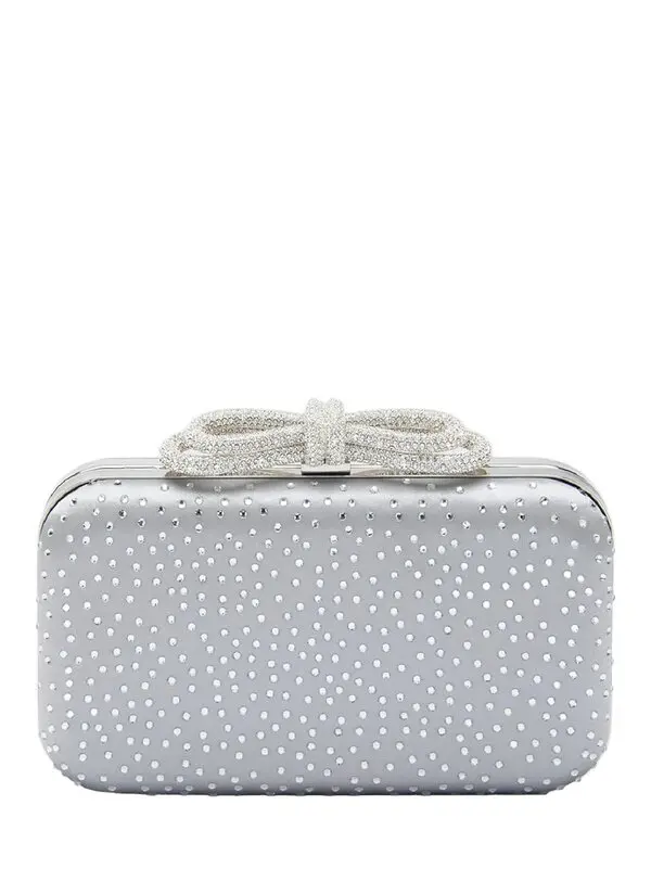 Mach & Mach Double Bow Strass Embellished Clutch - Silver