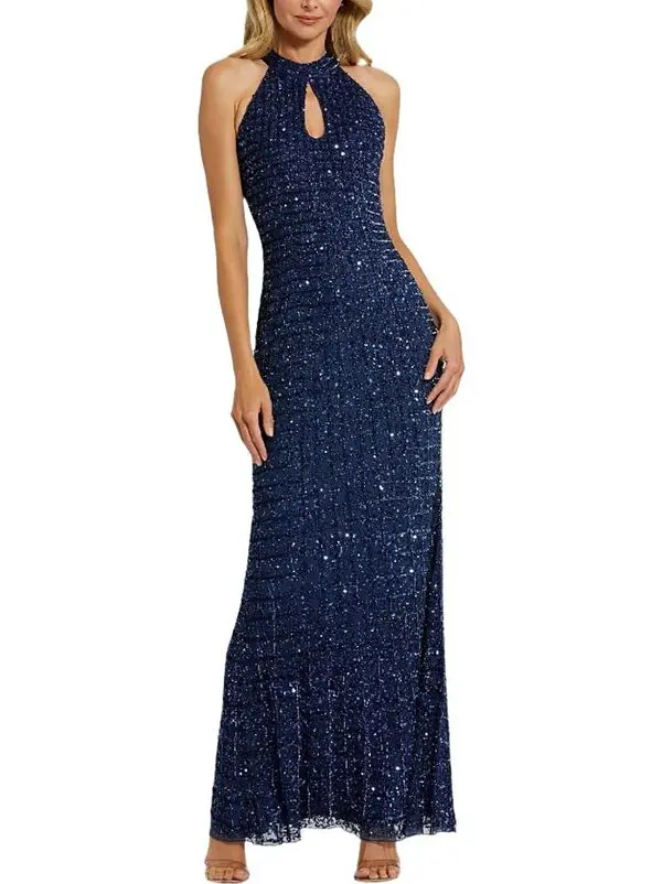 Mac Duggal Embellished Halter Neck Gown - Midnight