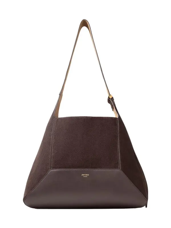 JIMMY CHOO Diamond Hobo Medium Suede Shoulder Bag - Coffee/gold