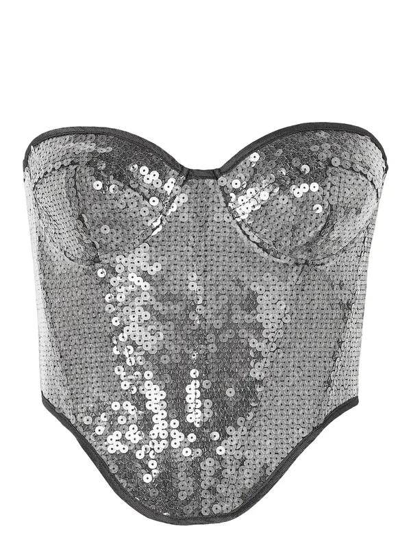 David Koma Strapless Sequined Tulle Bustier Top - Dark Gray