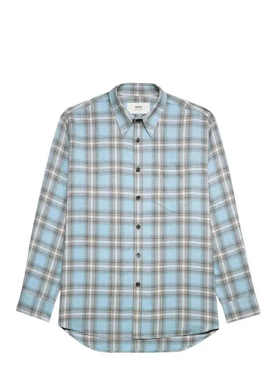 Ami Longsleeved Checkered Knitted Shirt - Blue