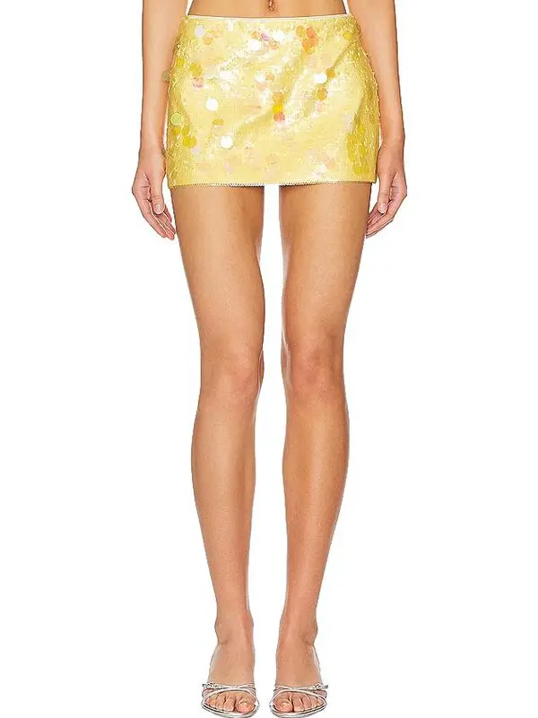 GUIZIO Low Rise Paillette Embellished Mini Skirt - Yellow