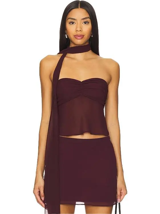 LOVERS AND FRIENDS Mariah Top With Attached Scarf Detail - Wine
