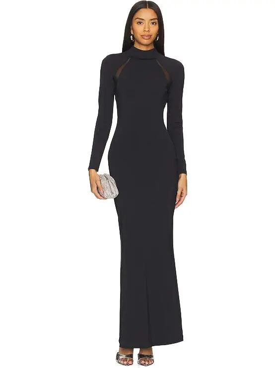SEROYA Maxi Dress With Mesh Paneling - Black