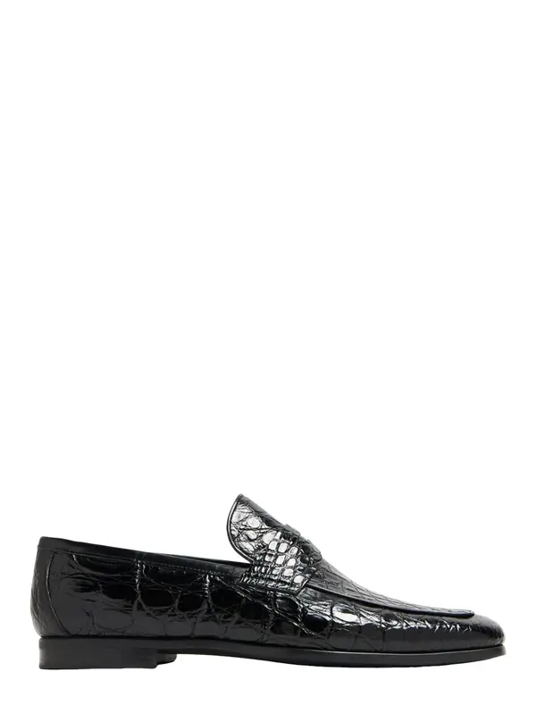 Magnanni Embossed Crocodile-effect Leather Loafers - Black