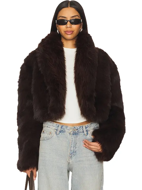 AFRM Stephanie Barrel Crop Faux Fur Jacket - Java