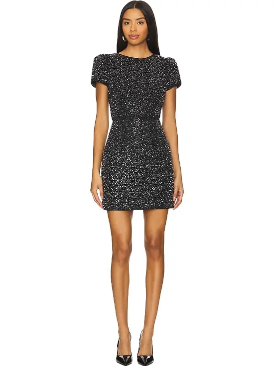 MILLY Rowen Beaded Tweed Dress - Black