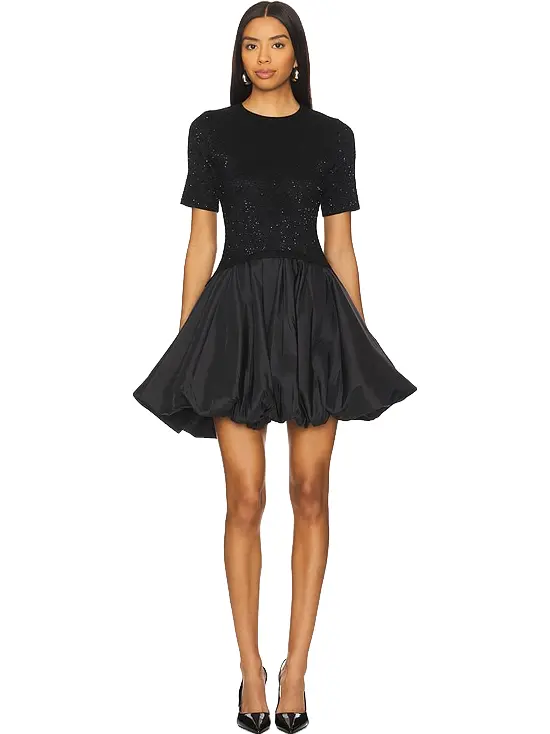 Simkhai Kenz Short Sleeve Knit Combo Ruffle Mini Dress - Black