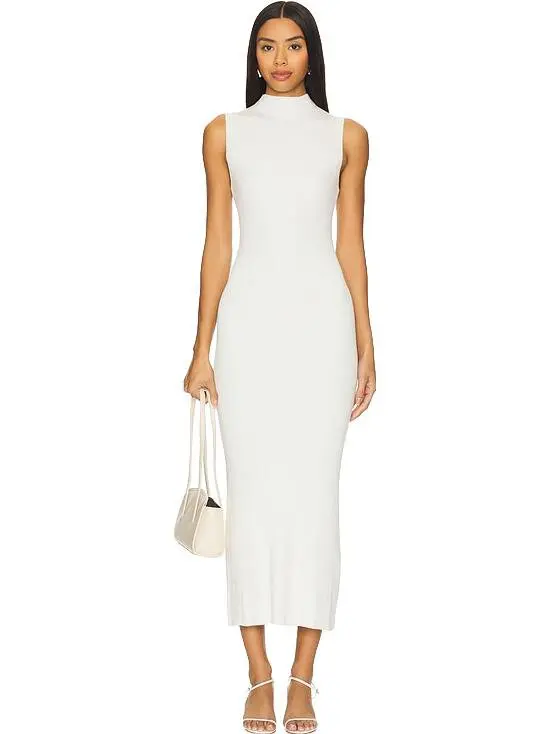 Enza Costa Silk Rib Mockneck Dress - Off White