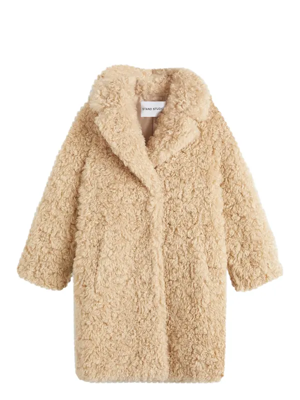 STAND STUDIO Camille Cocoon Midi Faux Fur Coat - Natural Beige