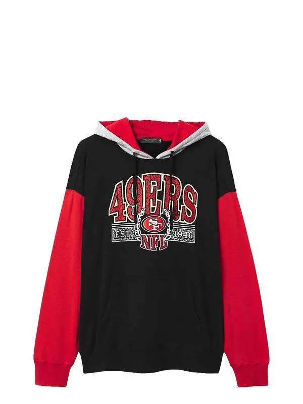 Junk Food Clothing Nfl San Francisco 49ers Tri-color Block Hoodie - Midnight/licorice/heather Grey