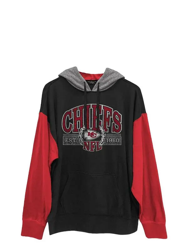 Junk Food Clothing Nfl Kansas City Chiefs Tri Color Block Hoodie - Midnight/licorice/heather Grey