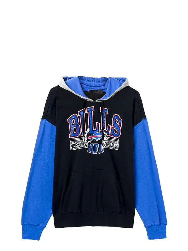 Junk Food Clothing Nfl Buffalo Bills Tri Color Block Hoodie - Midnight/liberty/heather Grey