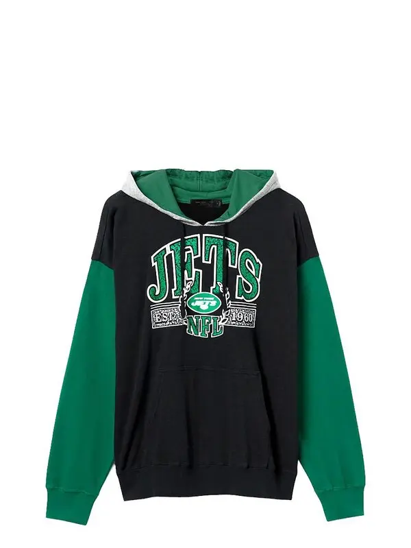 Junk Food Clothing Nfl New York Jets Tri Color Block Hoodie - Midnight/hunter/heather Grey