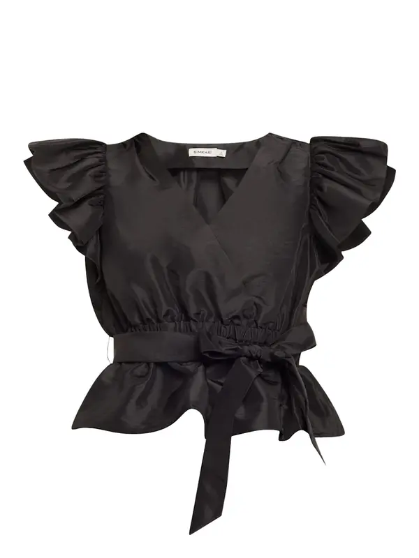 Simkhai Adelaide Ruffle-sleeve Wrap Top - Black
