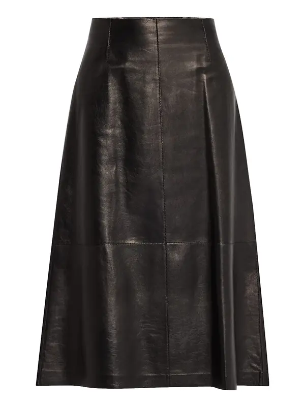Lafayette 148 New York Leather A-line Midi Skirt - Black