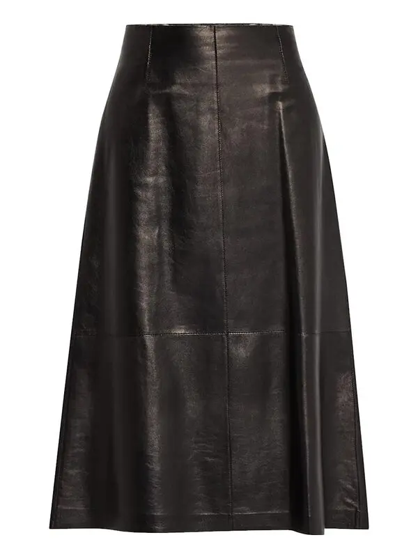 Lafayette 148 New York Leather A-line Midi Skirt - Black
