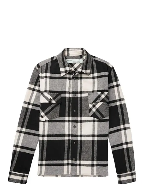 Off-White Off Off Logo Print Checked Flannel Overshirt - Black/white/pink