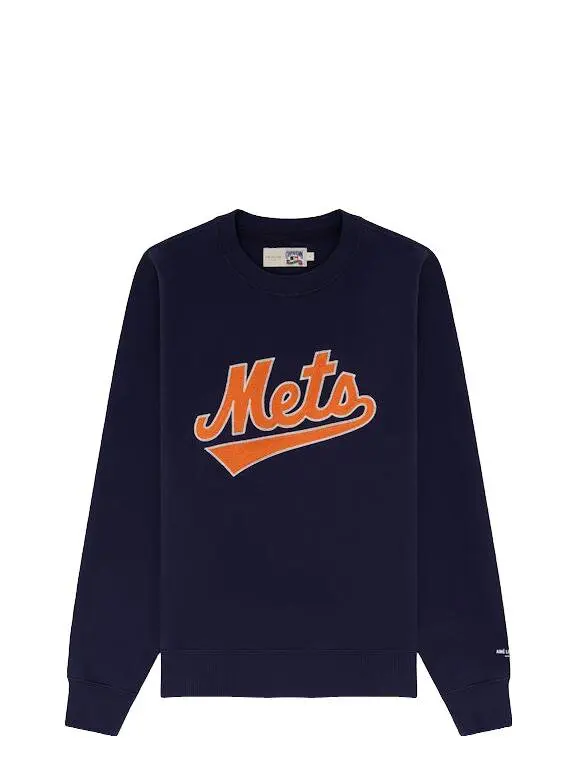 Aimé Leon Dore X New York Mets Chainstitch Crewneck Sweatshirt - Navy Blue