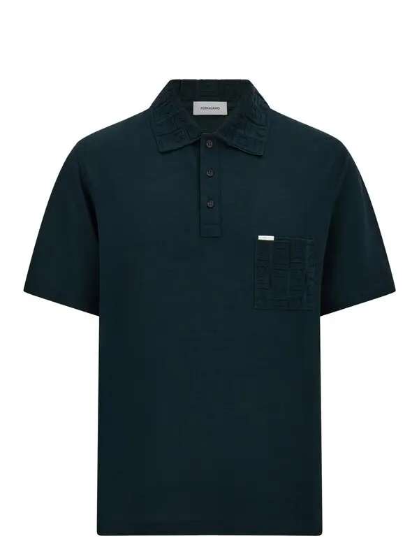 FERRAGAMO V-neck Polo With Jacquard Pocket Detail - Green