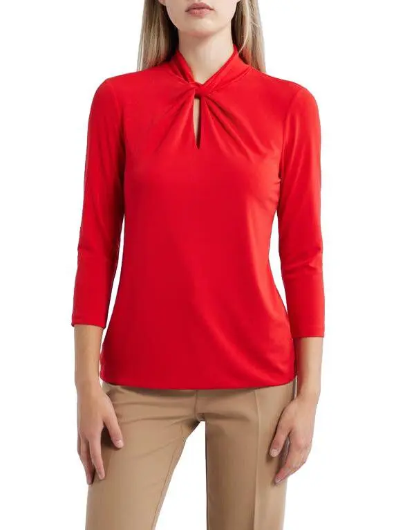 Anne Klein Twist Neck Keyhole Top - Poppy