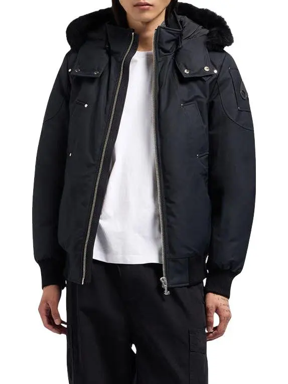 Moose Knuckles Original Genuine Shearling Trim Down Bomber Jacket - Navy/ Black