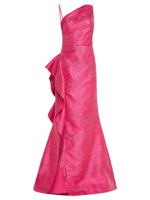 Rickie Freeman For Teri Jon One-shoulder Trumpet Gown - Hot Pink