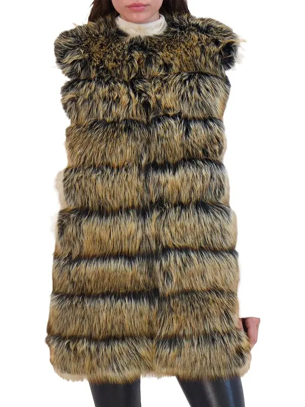 Theia Fox-like Faux Fur Vest - Cross