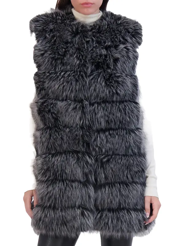 Theia Fox-like Faux Fur Vest - Silver