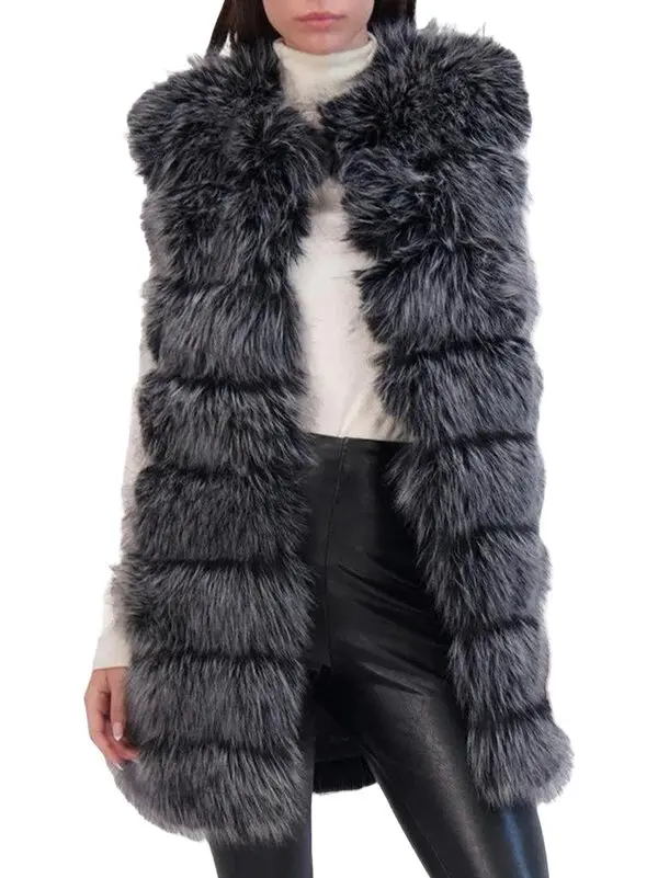 Theia Fox-like Faux Fur Vest - Silver