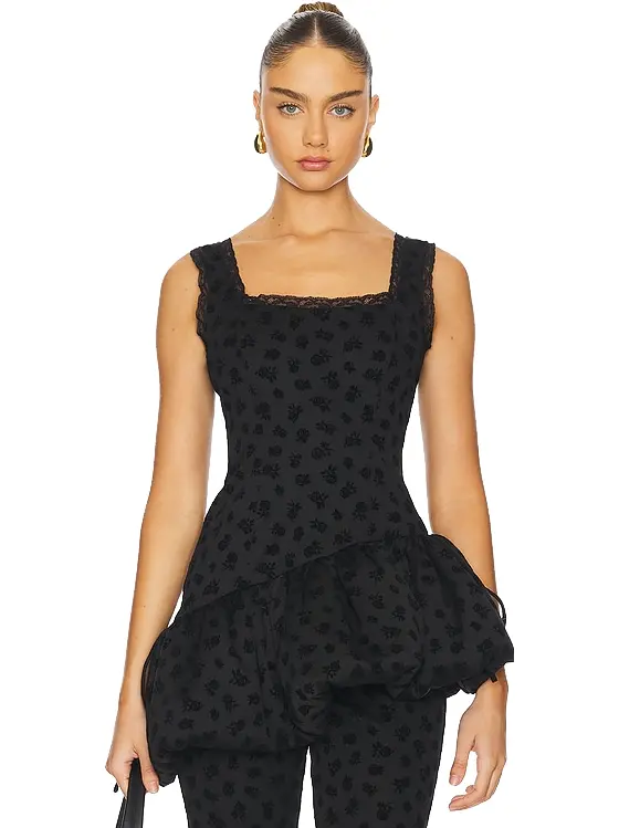 For Love & Lemons Claira Asymmetric Top - Black
