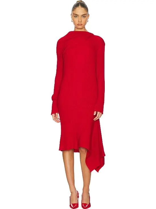 MARQUES' ALMEIDA Merino Wool Knitted Draped Midi Dress - Red