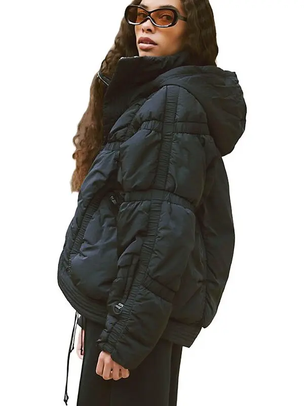 Free People Shirr Enough Puffer Jacket With Backpack Straps - Black