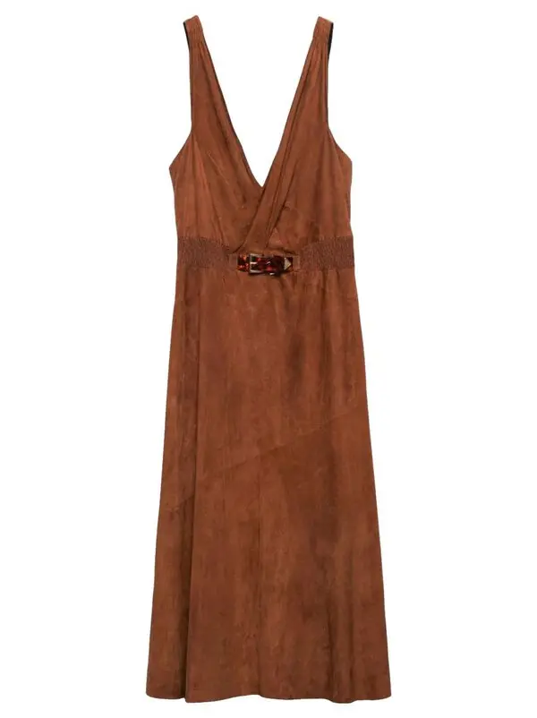 Prada Sleeveless Suede Midi Dress - Brown