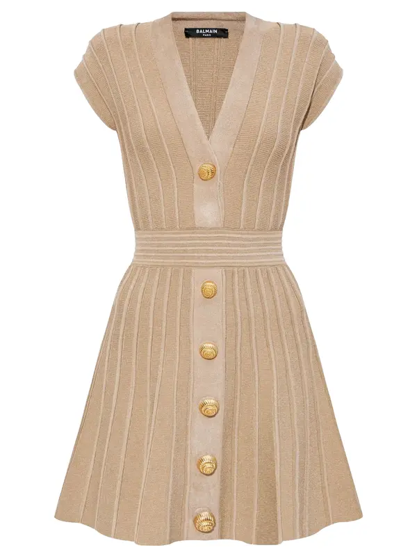 Balmain Ribbed Mini Dress - Neutrals