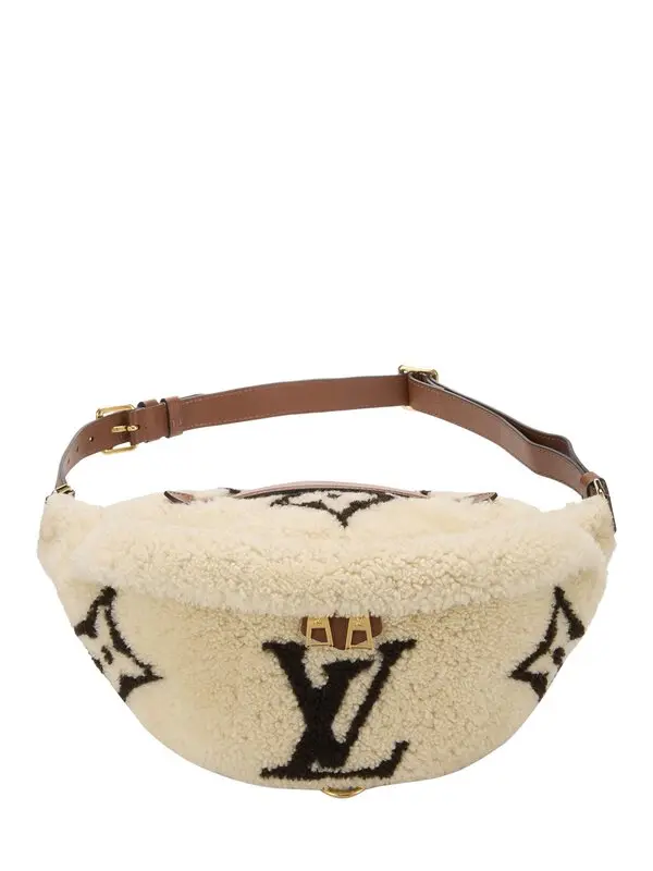 LOUIS VUITTON Natural Shearling Monogram Teddy Bumbag - Brown