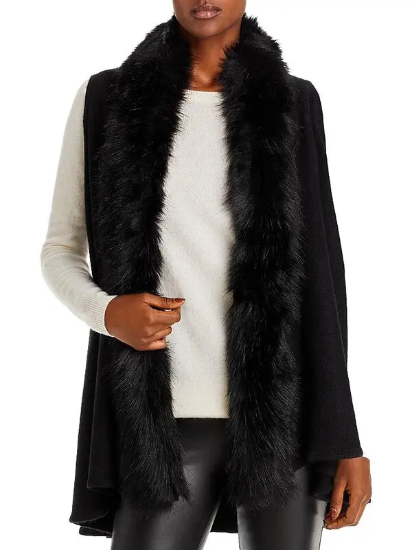 Surell Faux Fur Trimmed Knit Vest - Black