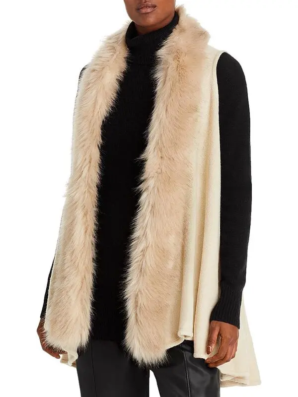 Surell Faux Fur Trimmed Knit Vest - Tan