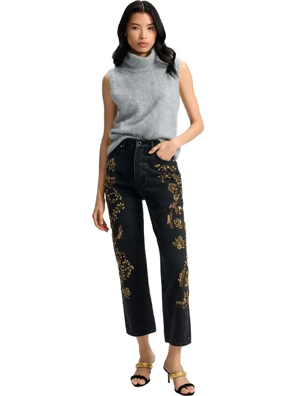 Veronica Beard Daniela Embellished Straight-leg Jeans - Washed Onyx
