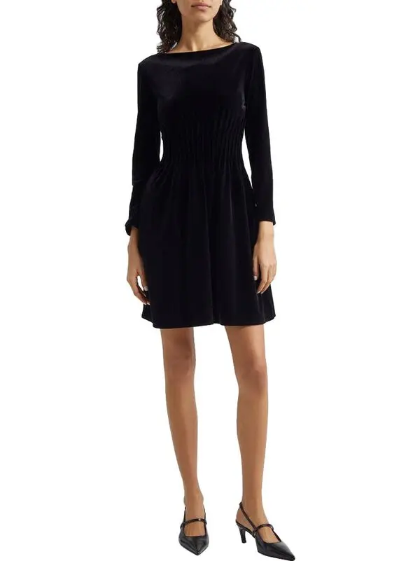 Emporio Armani Cinched Waist Velvet Dress - Solid Black