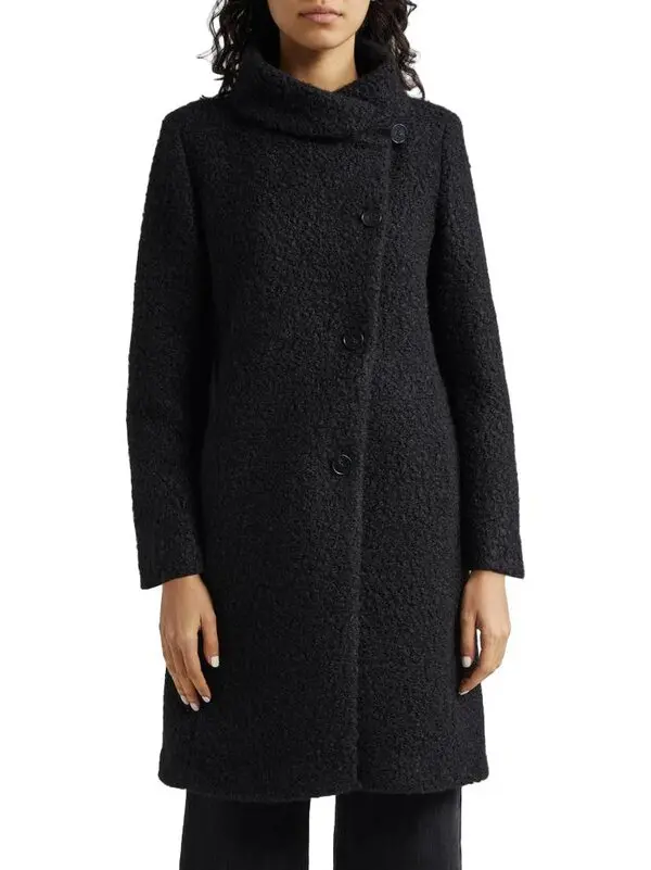 Emporio Armani Asymmetric Bouclé Coat - Solid Black