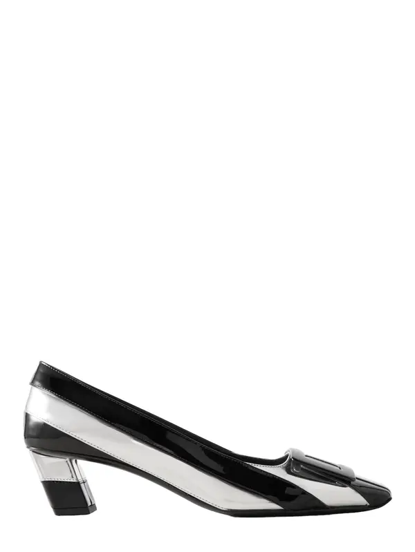 ROGER VIVIER Belle Vivier Embellished Striped Metallic And Patent-leather Pumps - Silver
