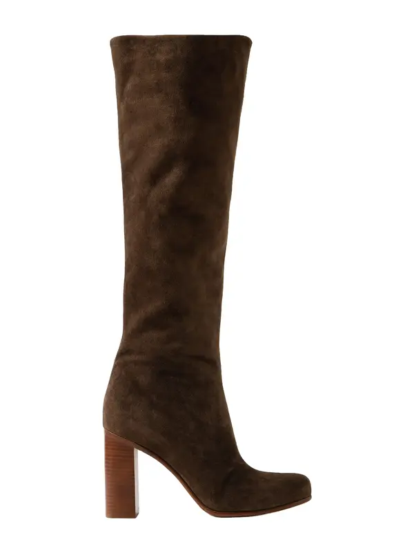 Khaite Willow Suede Knee Boots - Brown