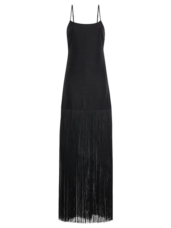 SIMONMILLER Zodiac Fringed Crepe Maxi Dress - Black