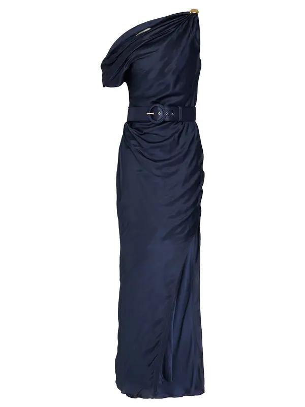 NICHOLAS One-shoulder Satin Maxi Dress - Navy